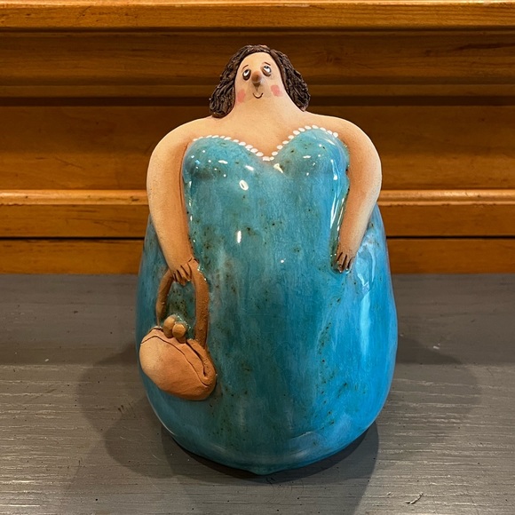 Art | Handmade Ceramic Big Lady Blue Dress Statue | Poshmark
